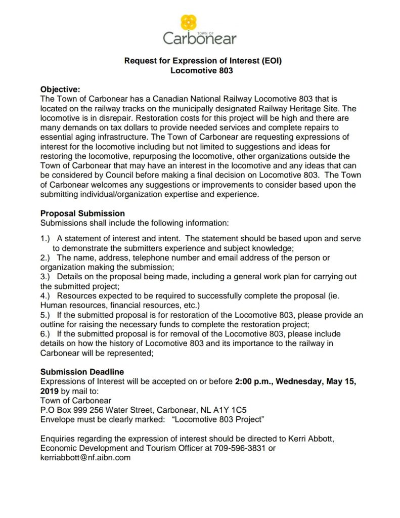 Request for Expression of Interest - Town of Carbonear