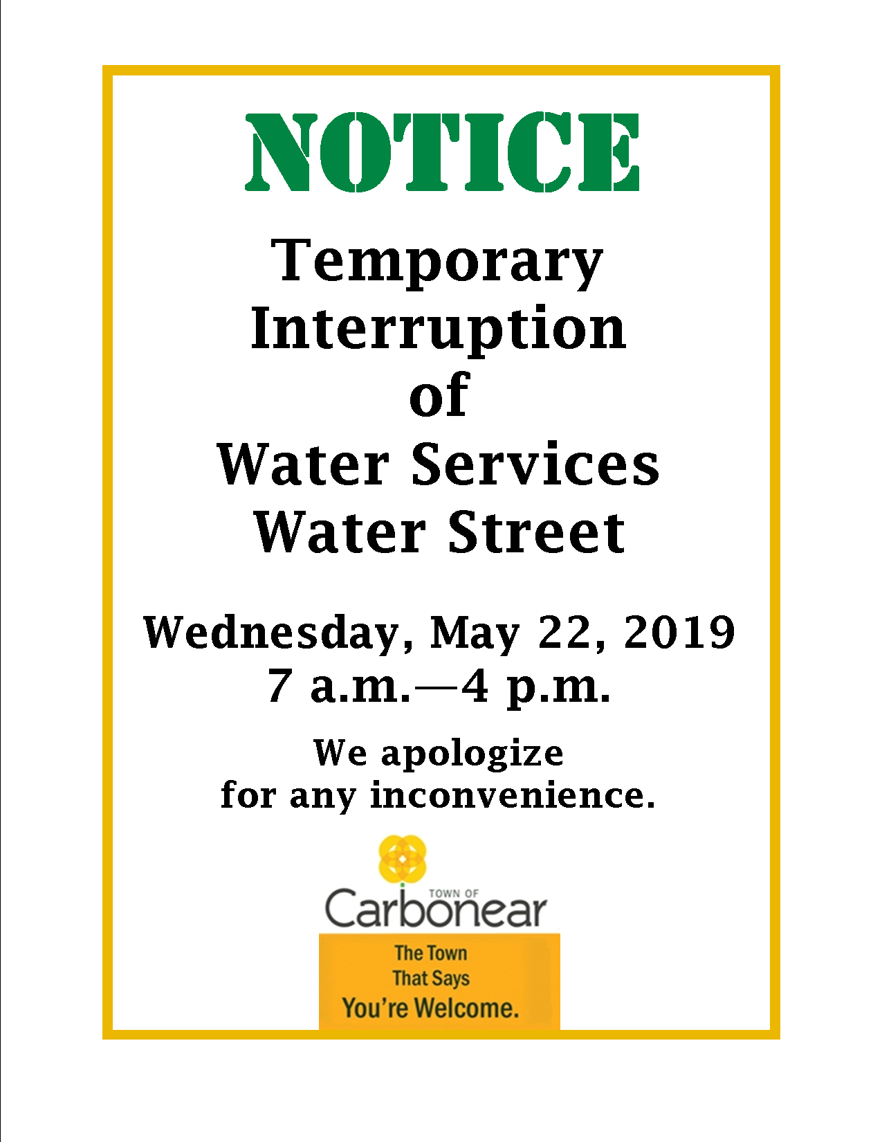 Notice: Temporary Interruption of Water Services - Thursday, May 22nd ...