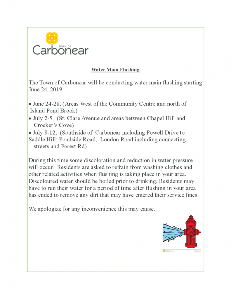 Hydrant Flushing Notice - Town of Carbonear