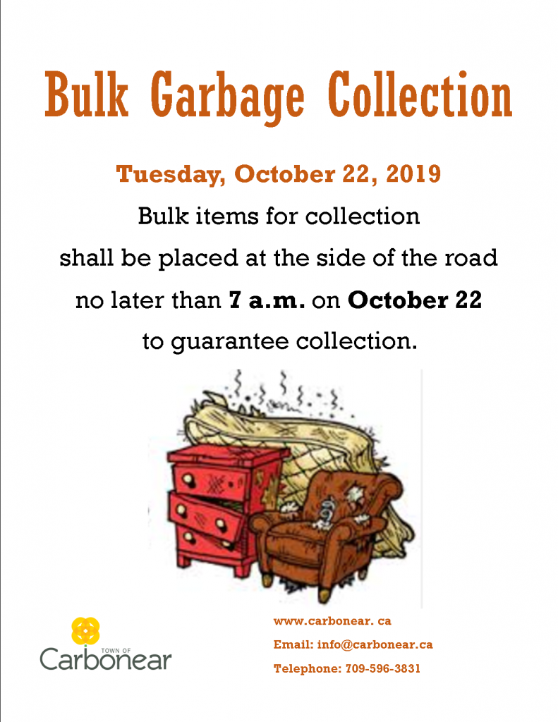 Notice: Bulk Garbage Collection Tuesday, October 22, 2019 - Town of ...