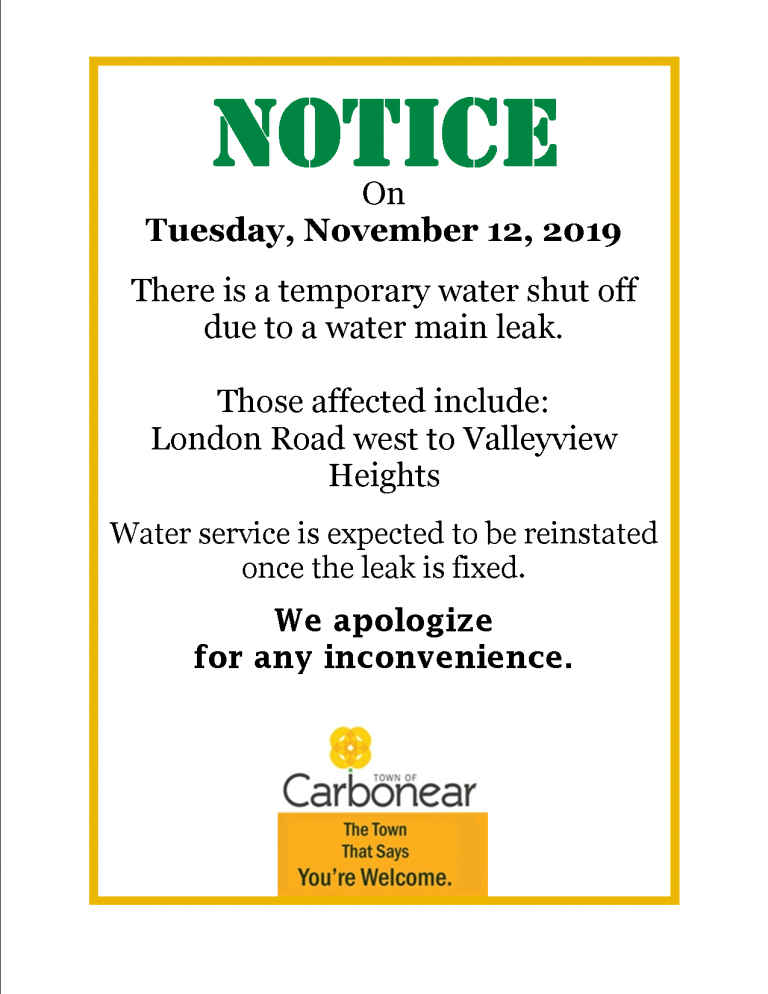 Please note: Temporary Water Shut off - Town of Carbonear