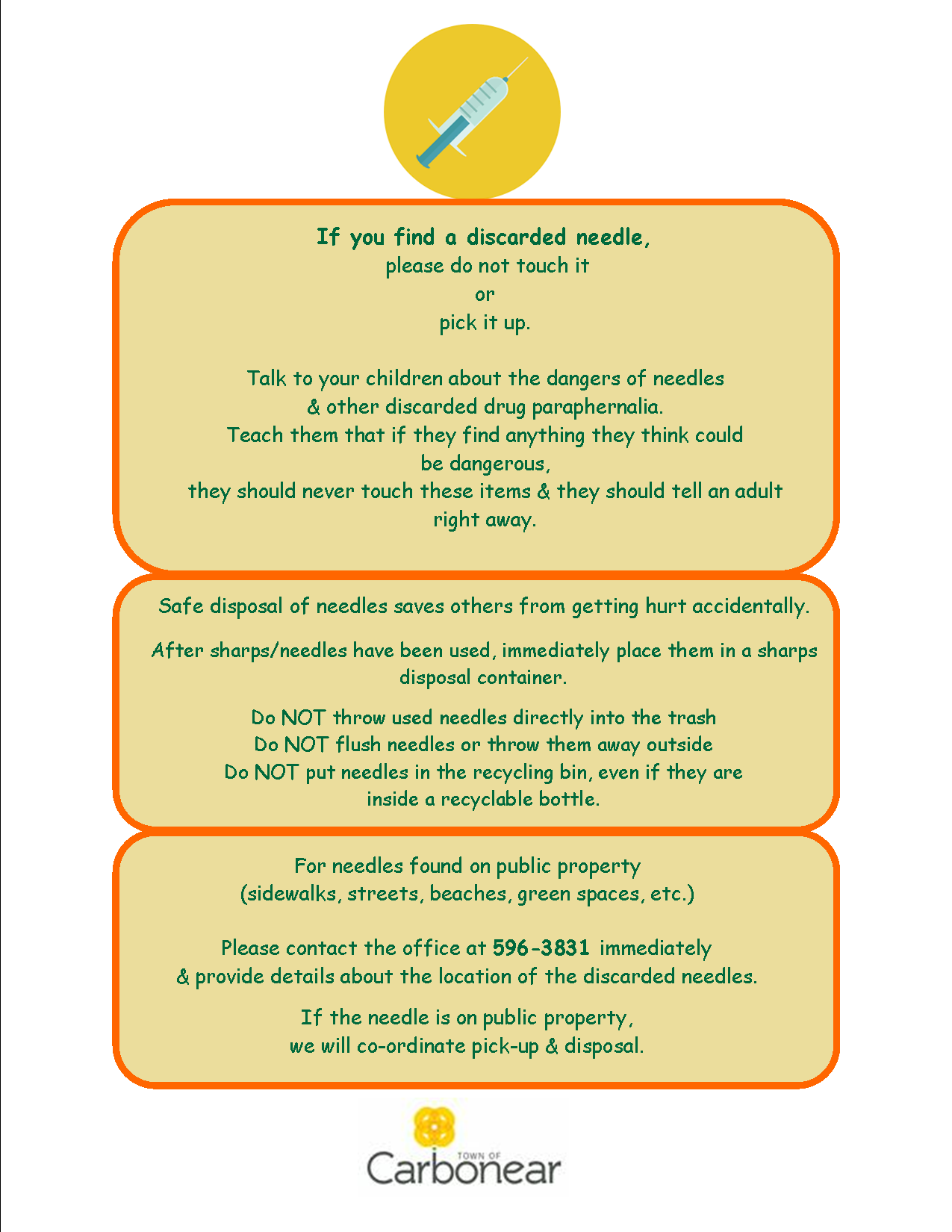 Discarded Needles Disposal Safety Information - Town of Carbonear
