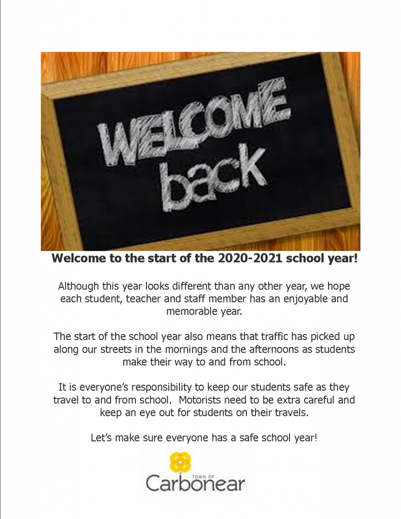 Welcome back students, teachers and school staff! - Town of Carbonear