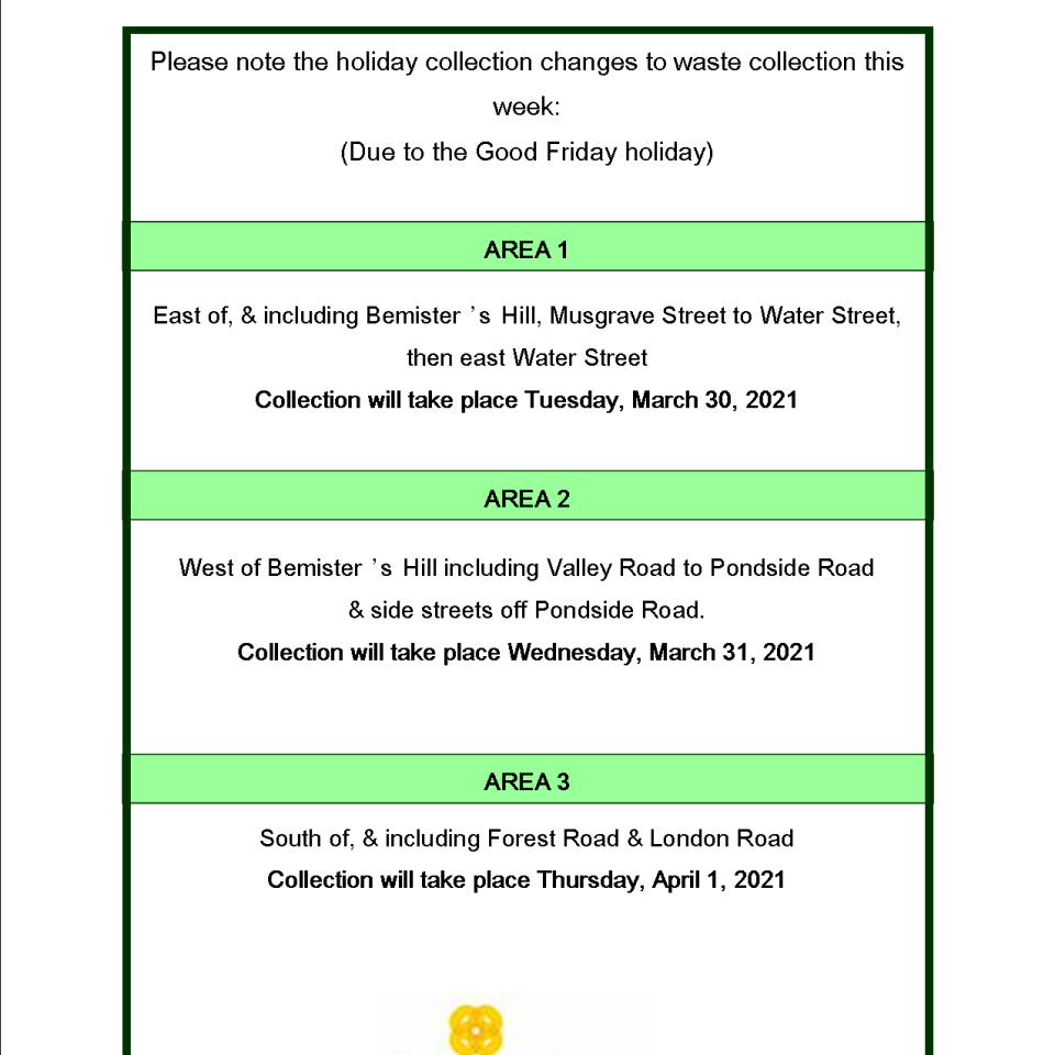 Important Notice regarding Waste collection this week - Town of Carbonear