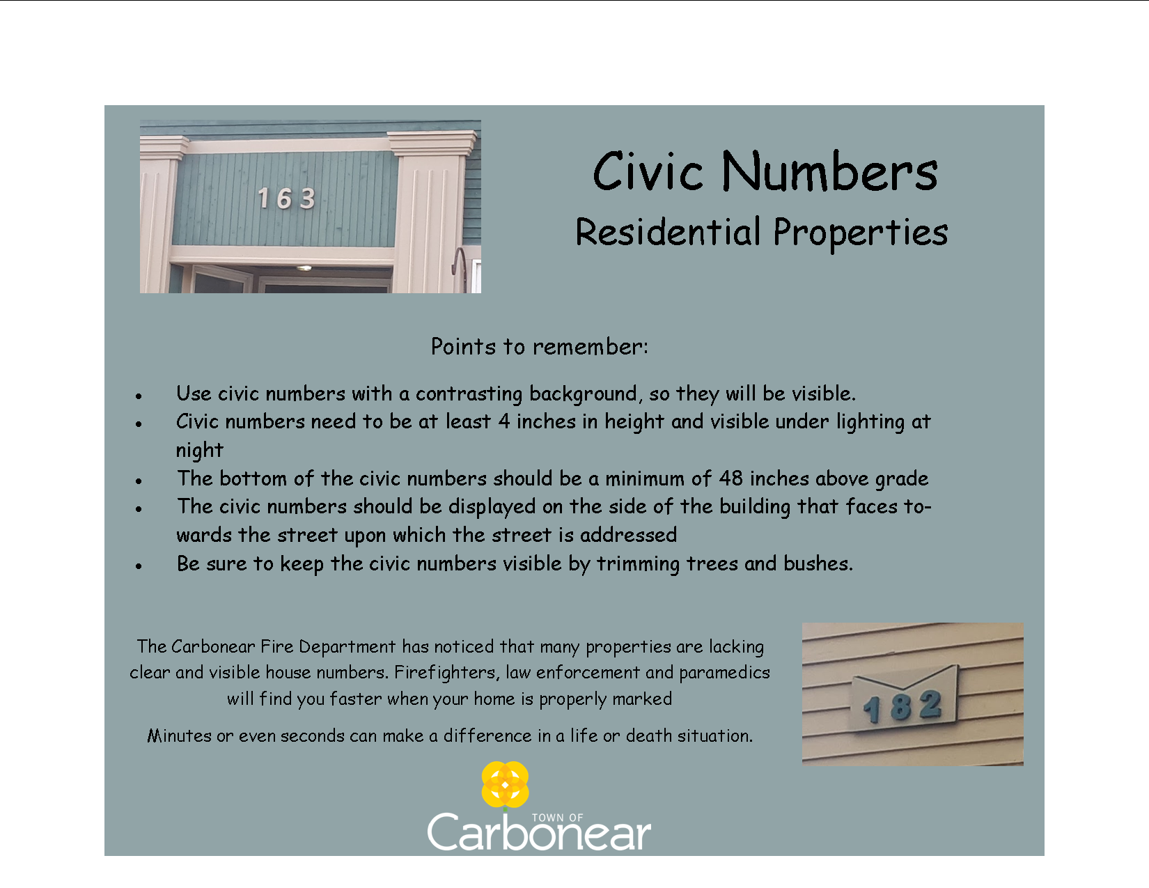 Civic Numbers on Residential Properties - Town of Carbonear