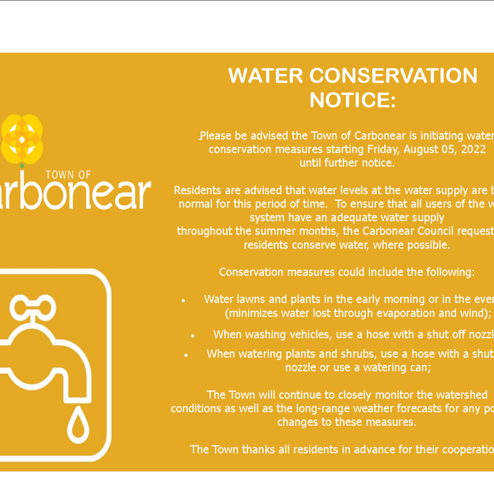 Water Conservation Notice: - Town of Carbonear
