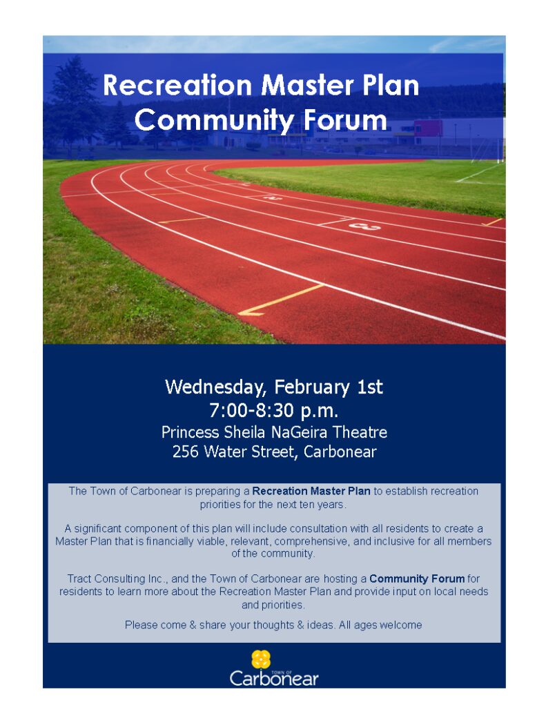 Tonight! Recreation Master Plan Community Forum - Town of Carbonear