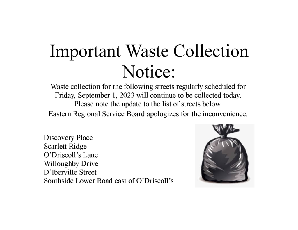 Waste Collection Notice for Discovery Place, Scarlett Ridge, O'Driscoll ...
