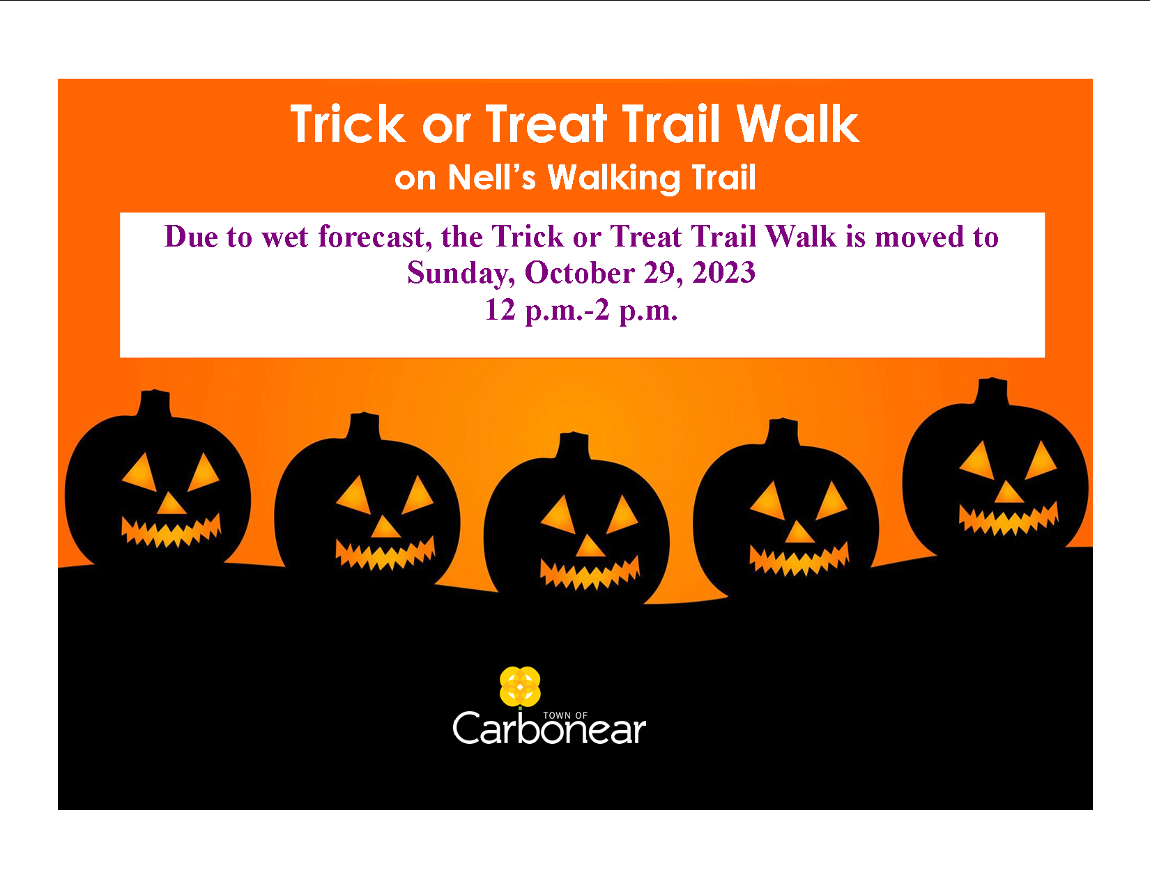 Change of date for Trick or Treat Trail Walk - moved to Sunday, October ...
