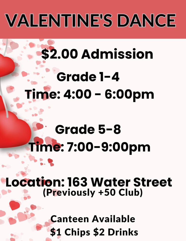 Valentine's Dance for Grades 1-4 and Grades 5-8 - Town of Carbonear