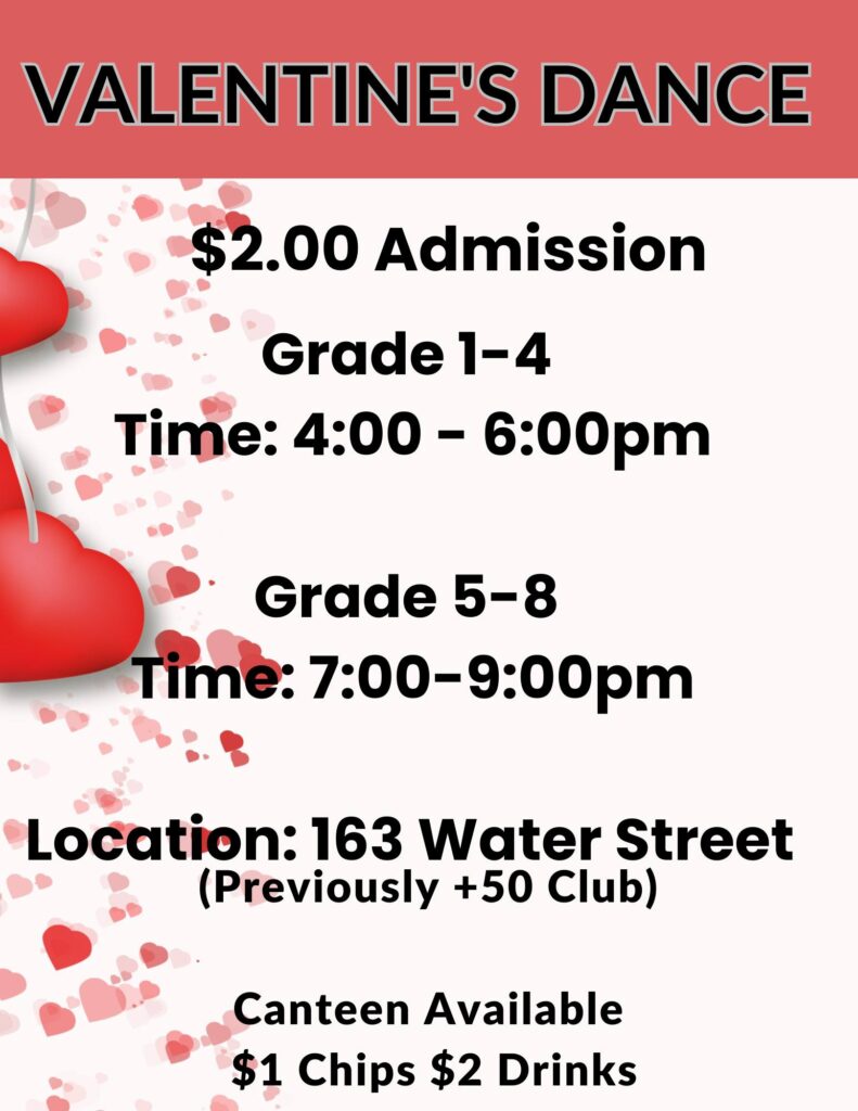 Valentine's Dance for Grades 1-4 and Grades 5-8 - Town of Carbonear