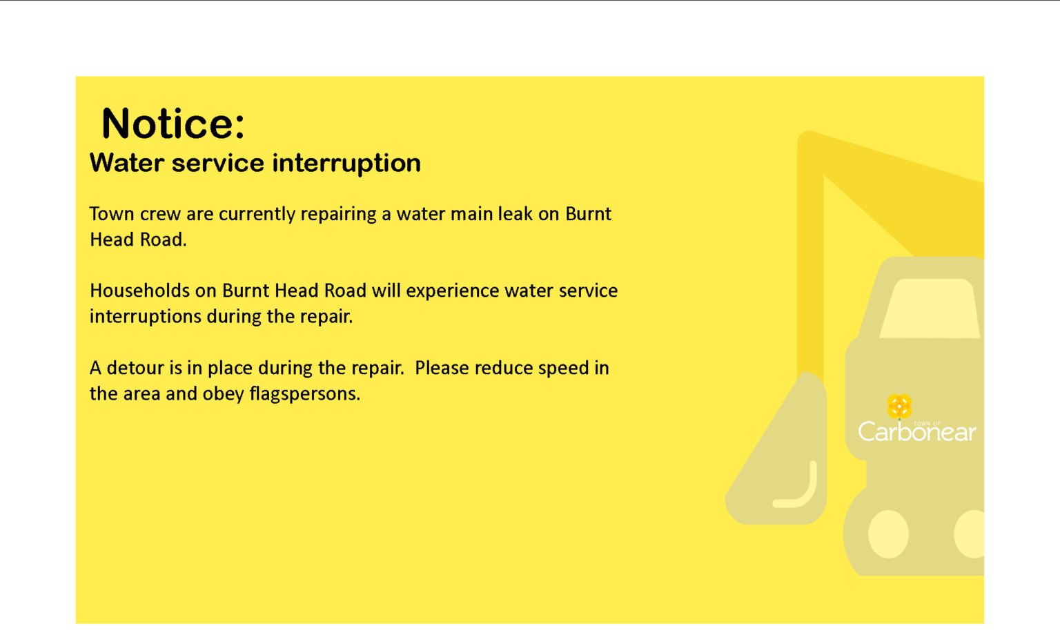 NOTICE: Water service interruption affecting residents on Burnt Head ...